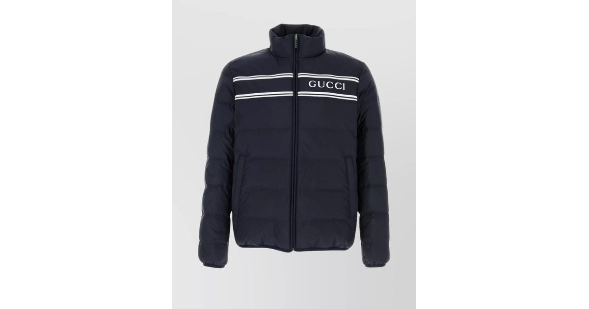 Gucci High Collar Puffer Jacket With Horizontal Quilting in Blue for ...