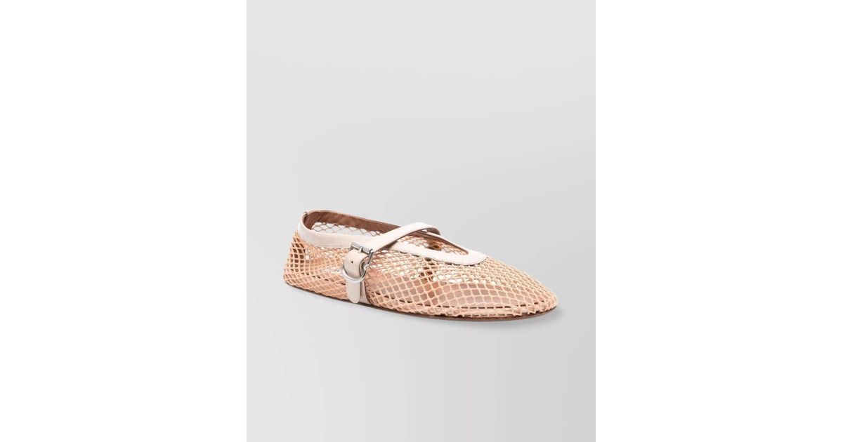 Alaïa Fishnet Mesh Round Toe Flat Ballerina in Pink | Lyst