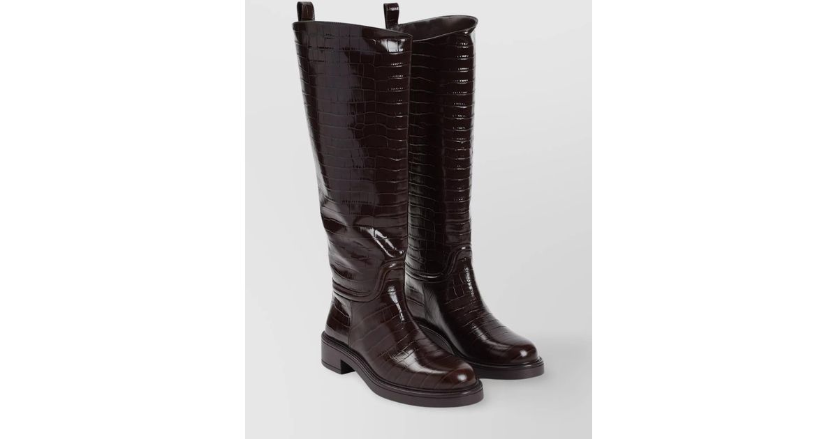 Stuart Weitzman Celia Riding Boots Croco-Embossed Calf Leather in Black ...