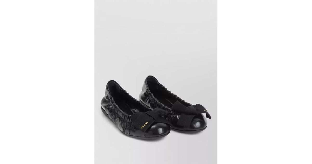 Prada Ballerina Shoes Bow Detail Elastic Trim in Black | Lyst UK