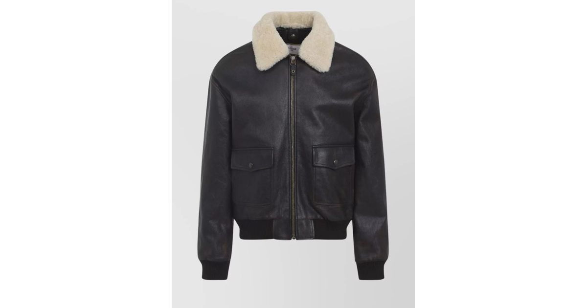 Celine Aviator Jacket With Ribbed Cuffs And Hem in Black for Men | Lyst