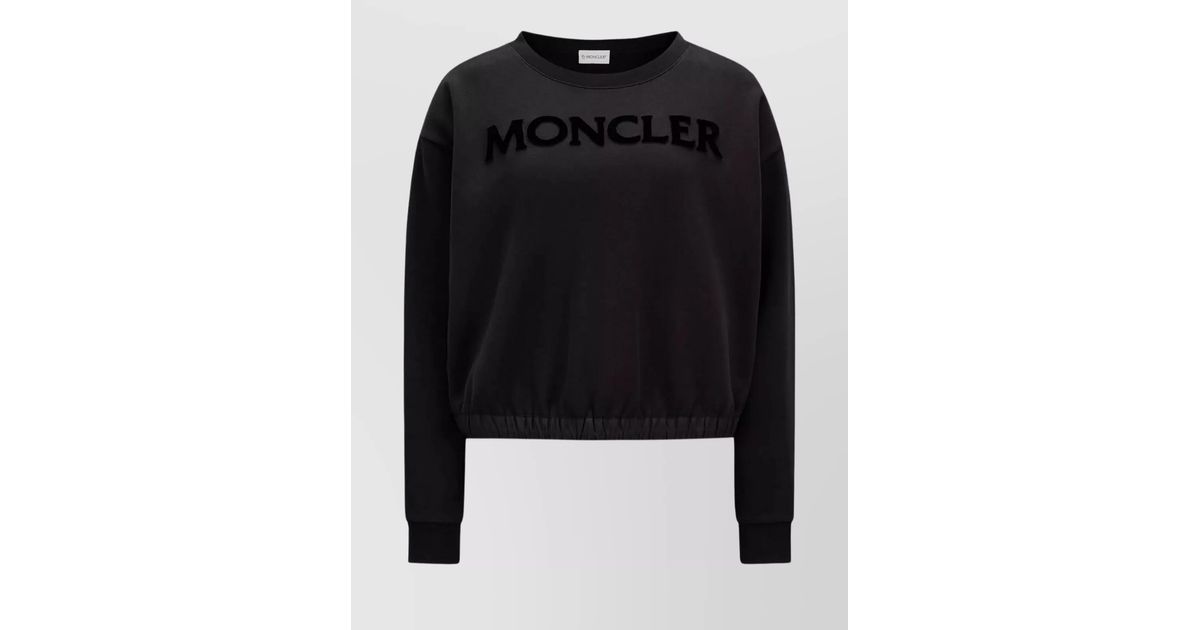 Moncler Textured Emblem Sweater With Elastic Hem in Black | Lyst