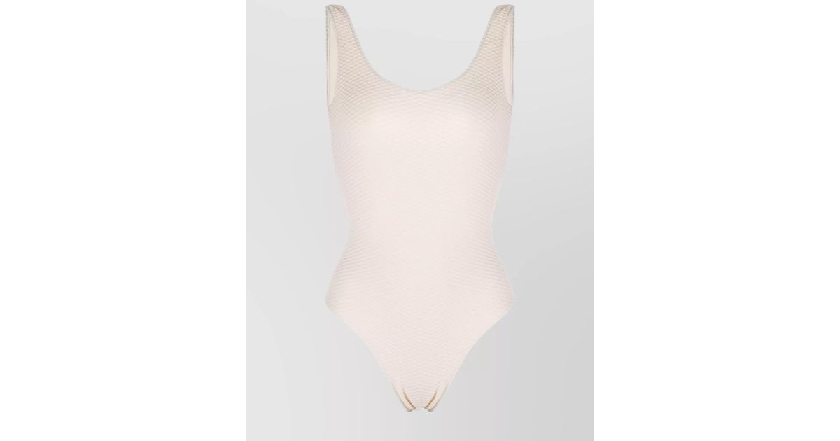 Anine Bing Jace Honeycomb Texture High Leg Swimsuit in White | Lyst