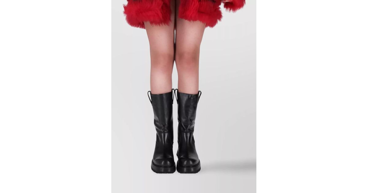 Prada Long Coat With Faux Fur Trim in Red | Lyst UK