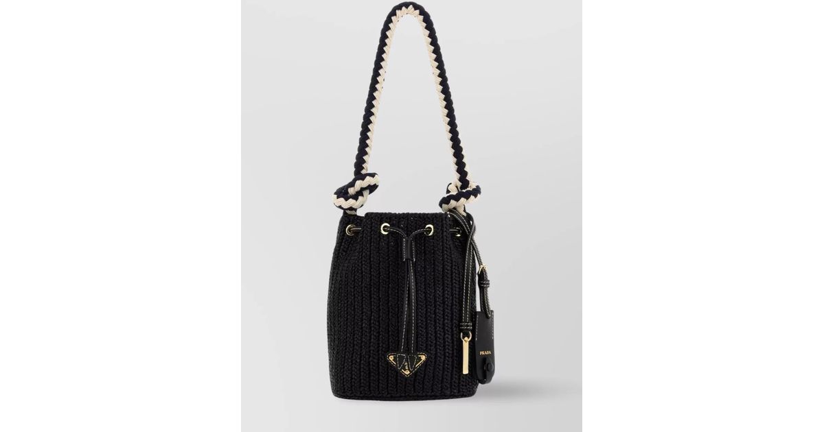 Prada Bucket Raffia Mini Bucket Bag in Black | Lyst