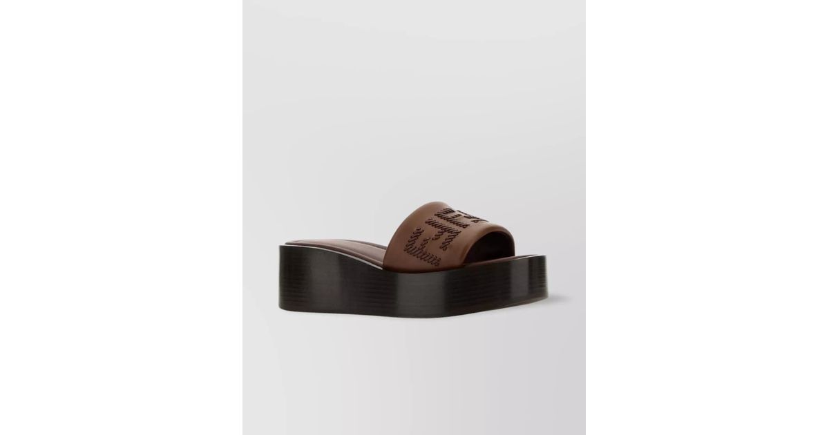 Fendi Embroidered Detail Platform Slides in Brown | Lyst