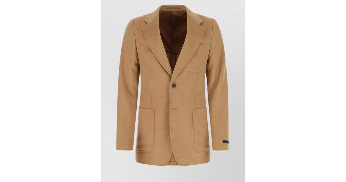 Prada Structured Camel Blazer With Flap Pockets in Natural for Men ...