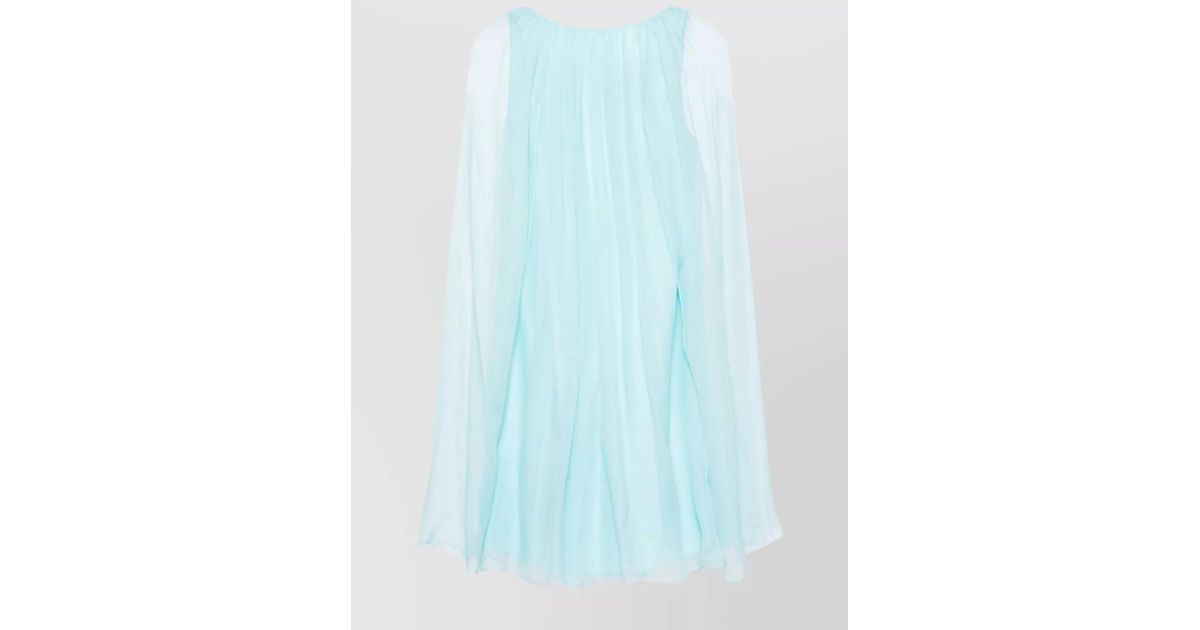 Max Mara Layered Silk Midi Dress With Sheer Cape in Blue | Lyst