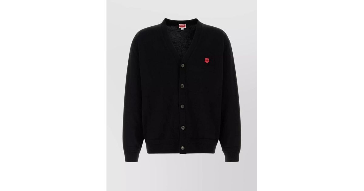 KENZO Wool Cardigan With V-Neckline And Ribbed Finish in Black for Men ...