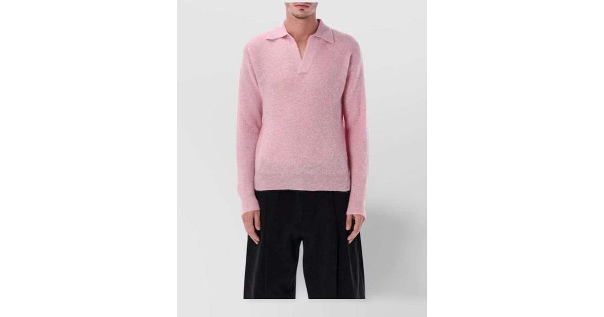 AURALEE Long Sleeve Polo Sweater With Ribbed Cuffs in Pink for Men | Lyst