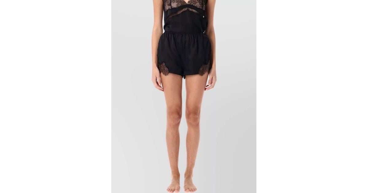 Anine Bing Lingerie Silk Shorts Lace Trim in Black | Lyst