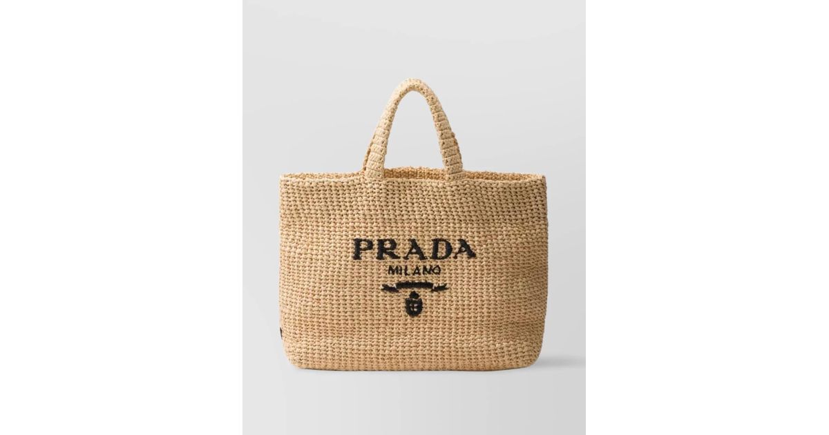 Prada Woven Rectangular Tote Bag in Natural | Lyst