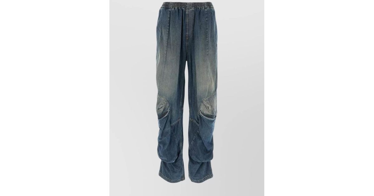DIESEL Wide Leg Cargo Trousers With Distressed Detailing in Blue for ...