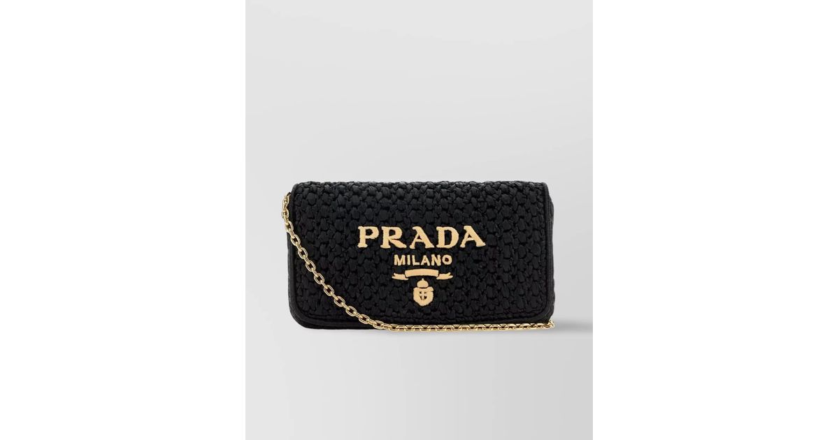 Prada Raffia Crossbody Bag Chain Strap in Black | Lyst