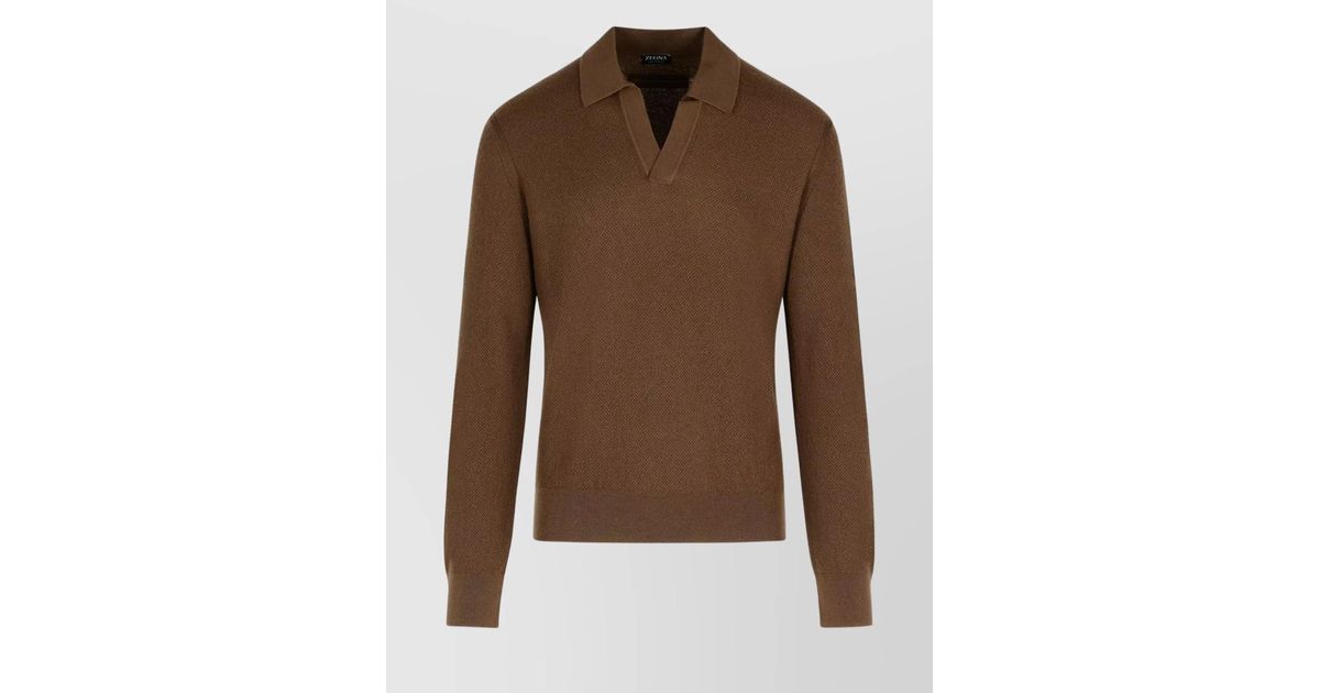 ZEGNA Cashmere Sweater Collared Design in Brown for Men | Lyst UK