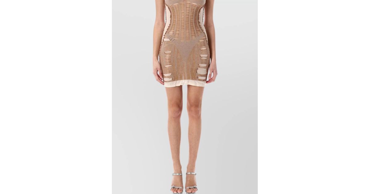 DIESEL Ribbed Texture Mini Dress With Sheer Panels in Natural | Lyst