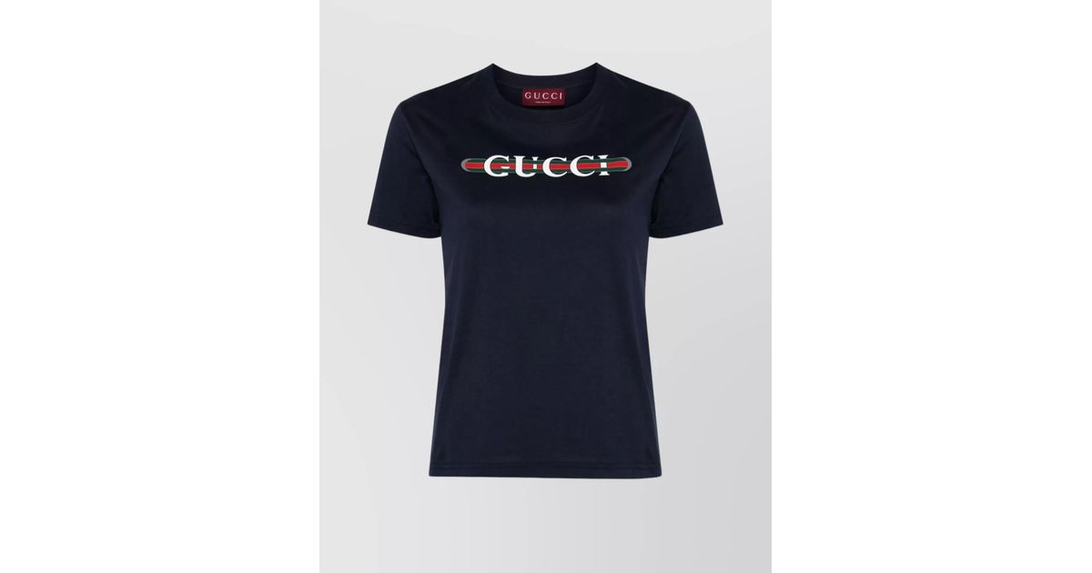 Gucci Cotton Crew Neck Logo T-Shirt in Blue | Lyst