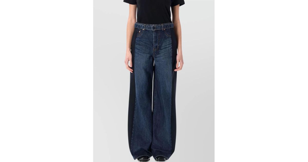 Sacai Wide Denim Pant Contrast Panels in Blue | Lyst