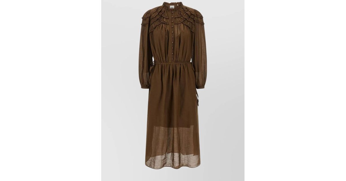 Isabel Marant Sheer Fabric Dress Ruffled Detailing in Brown | Lyst UK