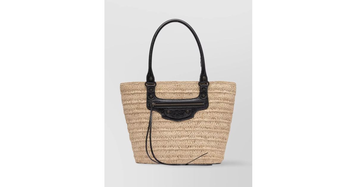 Balenciaga Woven Texture Dual Handles Shoulder Bags in Natural | Lyst