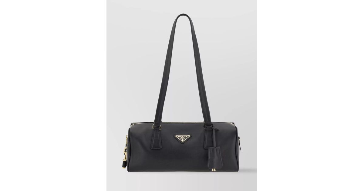 Prada Refined Leather Shoulder Bag With Hardware in Black | Lyst