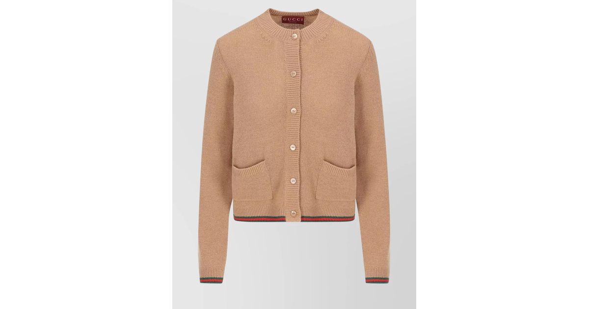 Gucci Crew-Neck Knitwear Web Finishes in Natural | Lyst