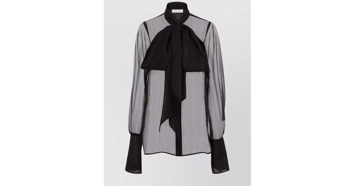 Nina Ricci Sheer Sleeved Top Pussy-Bow Detail in Black | Lyst