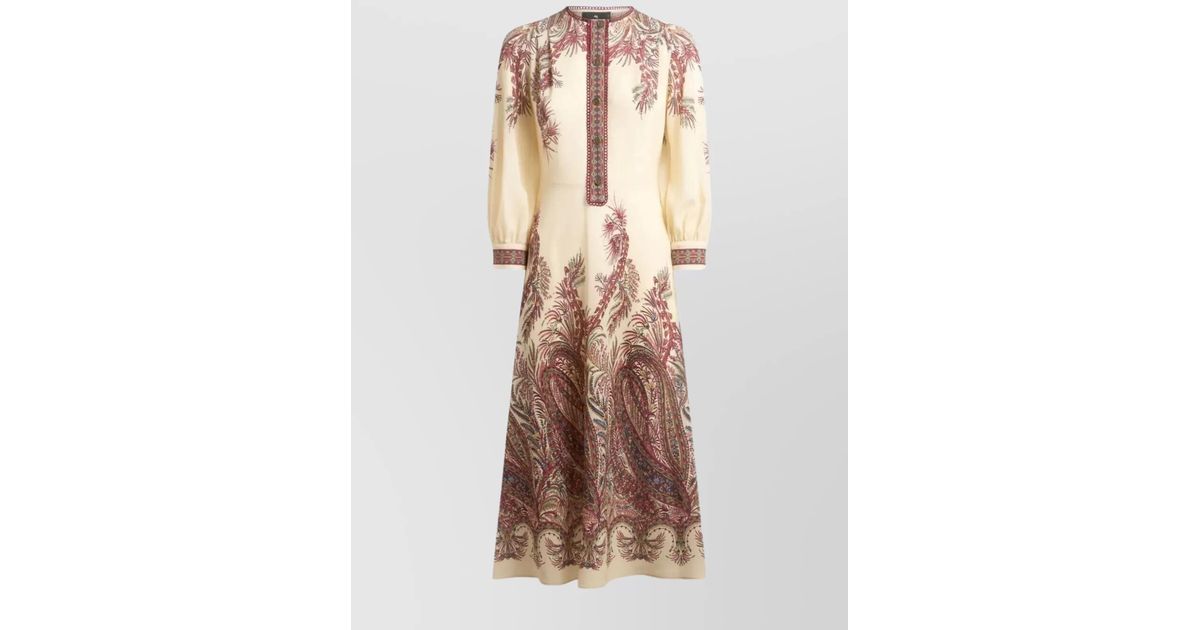 Etro Floral Paisley Embroidered Midi Dress in Natural | Lyst