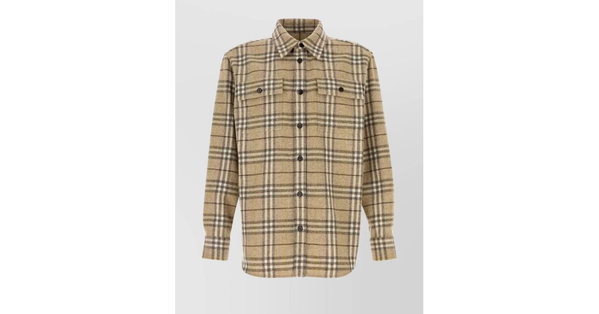 Burberry Embroidered Flannel Shirt Chest Pockets in Natural for Men | Lyst