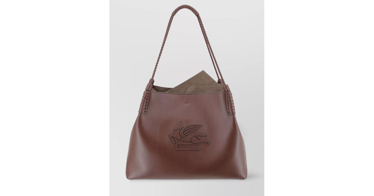 Etro Medium Leather Shopping Bag With Braided Handles in Brown | Lyst