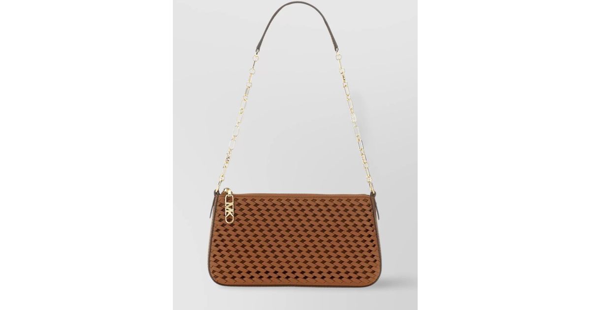 Michael Kors "Empire" Logo Chain Strap Woven Pouch in Brown | Lyst