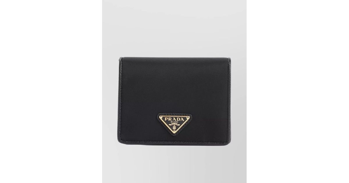 Prada Triangle Logo Flap Wallet in Black | Lyst
