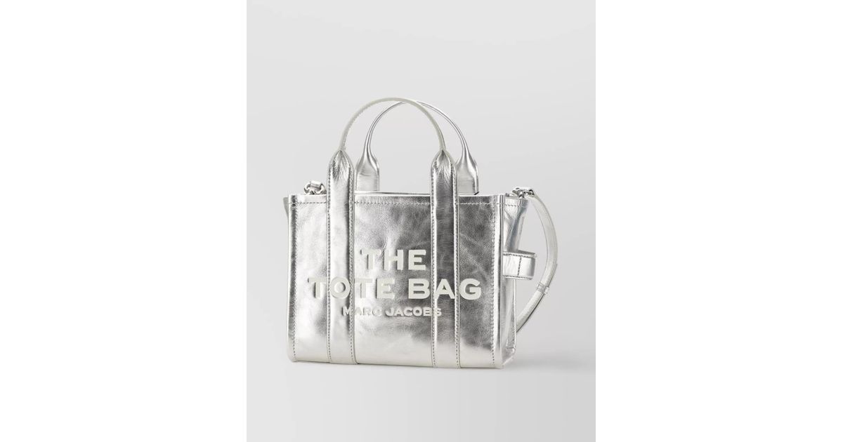 Marc Jacobs Small Metallic Leather Tote Bag in Gray | Lyst