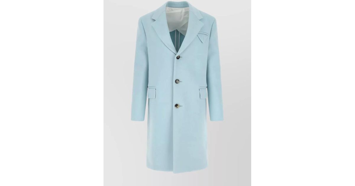 Bottega Veneta Back-Slit Double-Breasted Tricotine Coat in Blue | Lyst