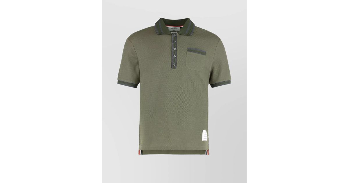 Thom Browne Short-Sleeved Polo Shirt Featuring Side Slits in Green for ...