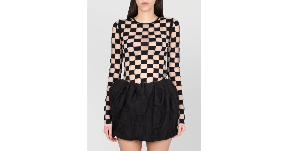 Max Mara Checkered Long Sleeve Fitted Top in Black | Lyst UK