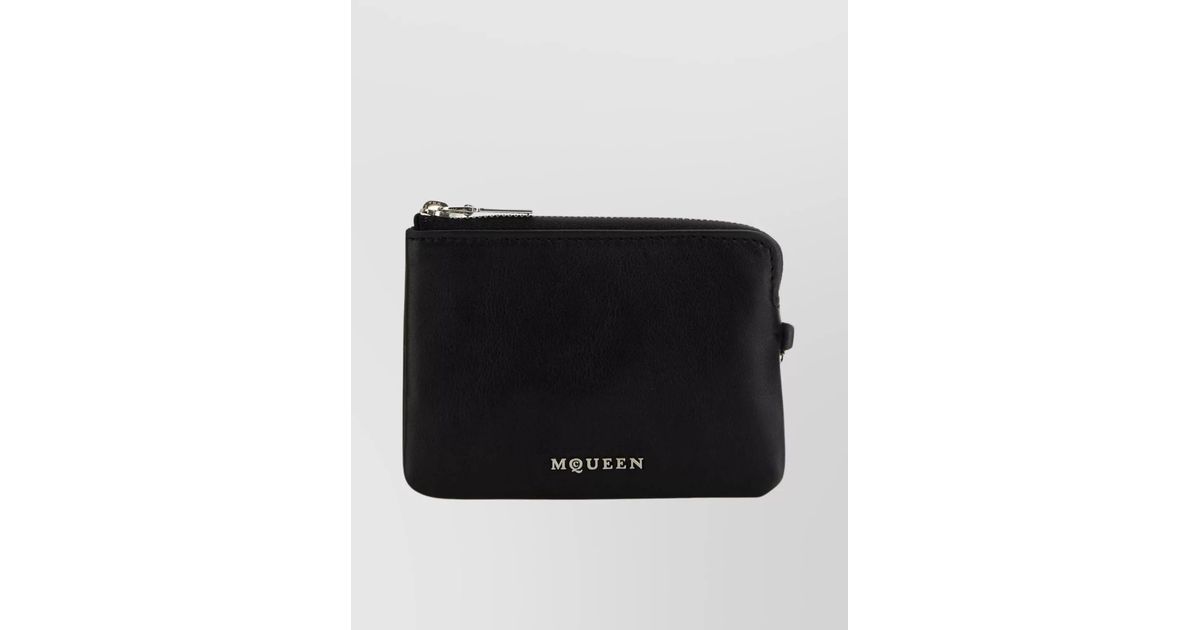 Alexander McQueen Leather Sling Cardholder Logo Detail in Black | Lyst
