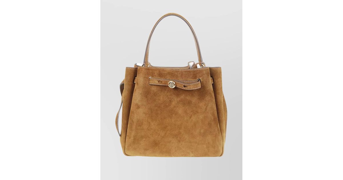 Tory Burch Suede Bucket Tote Top Handle in Natural | Lyst