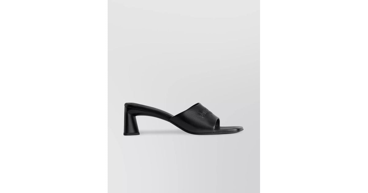 Balenciaga Block Heel Single Strap Square Toe Mules in Black | Lyst