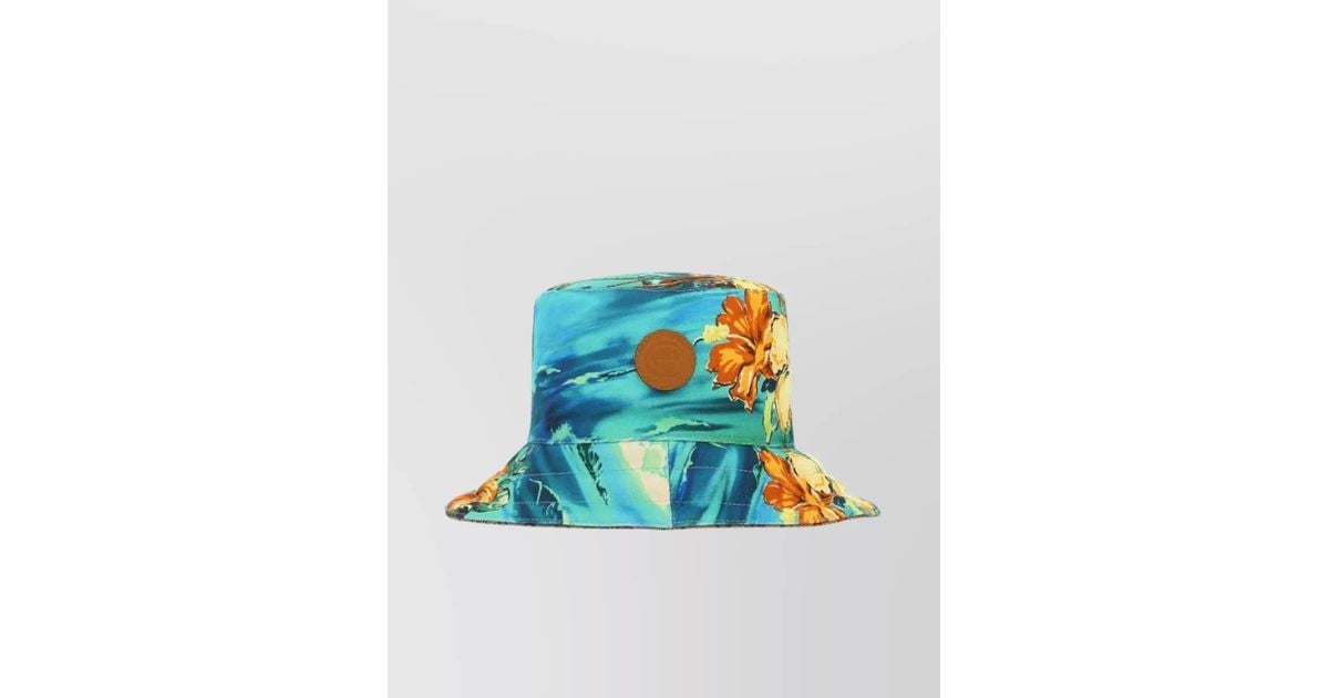 Gucci Flower Print Wide Brim Bucket Hat in Blue | Lyst