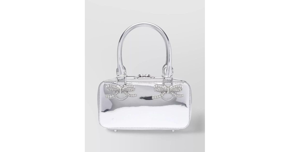 Self-Portrait Leather Mini Tote Bag With Metallic Finish in Gray | Lyst