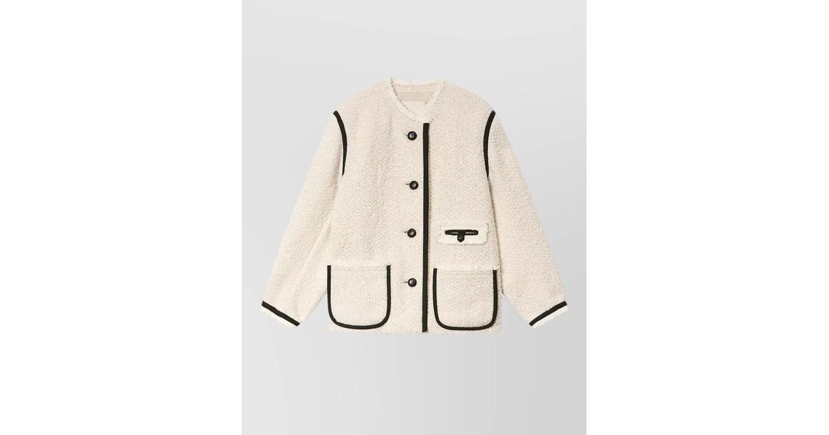 Isabel Marant Maylin Wool Blend Jacket Contrast Trim in Natural | Lyst UK