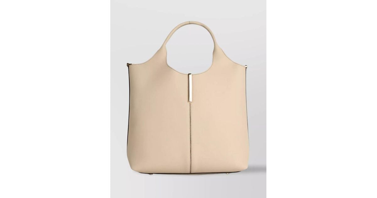 Tod's Structured Leather Tote Bag in Natural | Lyst