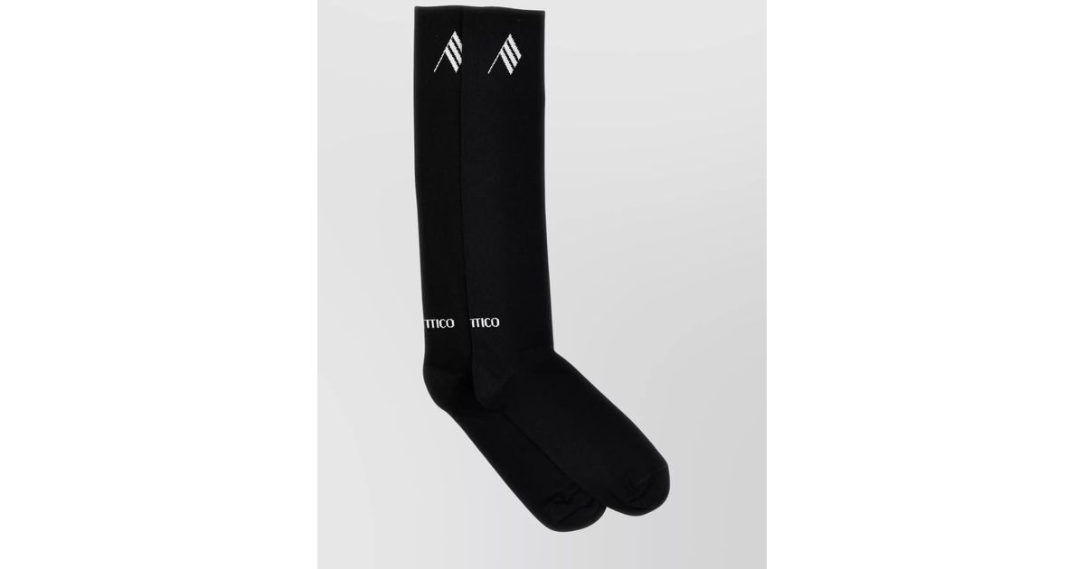 The Attico Ribbed Logo Knee-High Socks in Black | Lyst