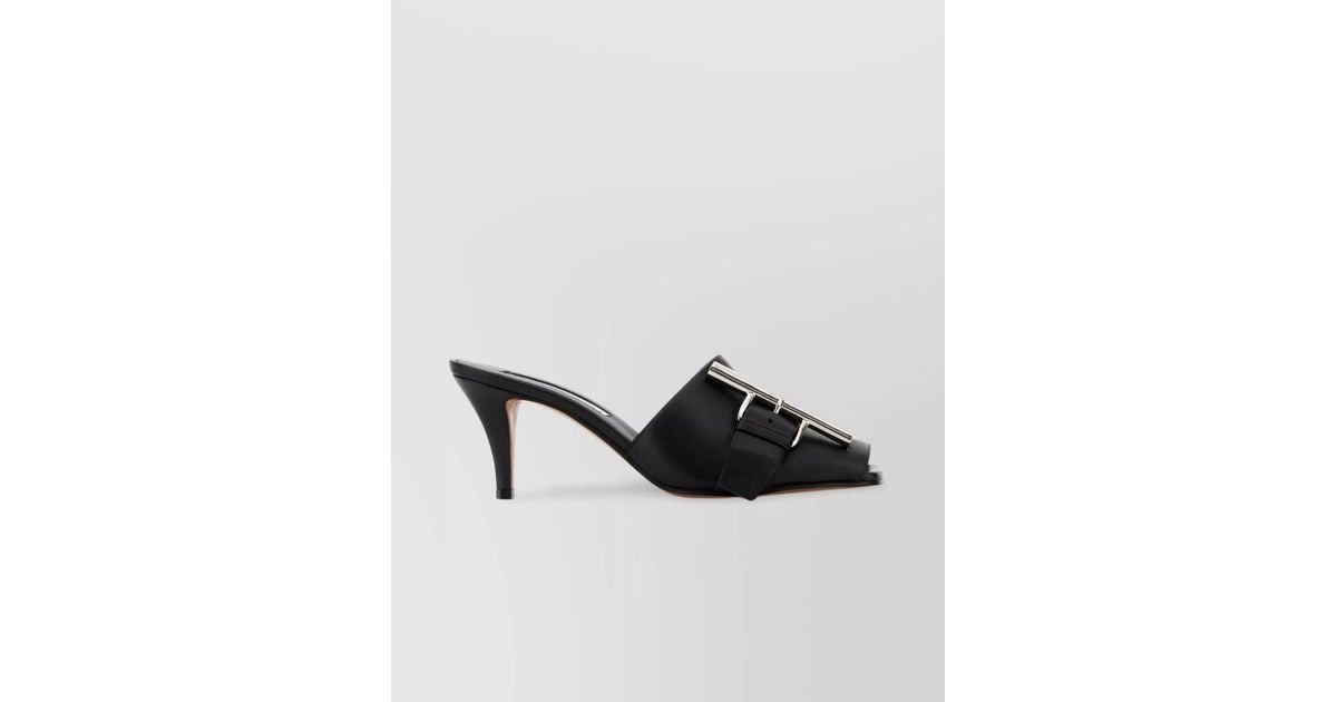 McQueen Leather Mules With Kitten Heel And Metal Embellishment in Black ...
