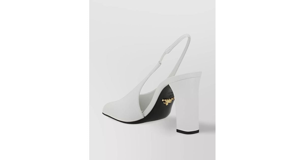 Prada Leather Block Heel Pumps in White | Lyst