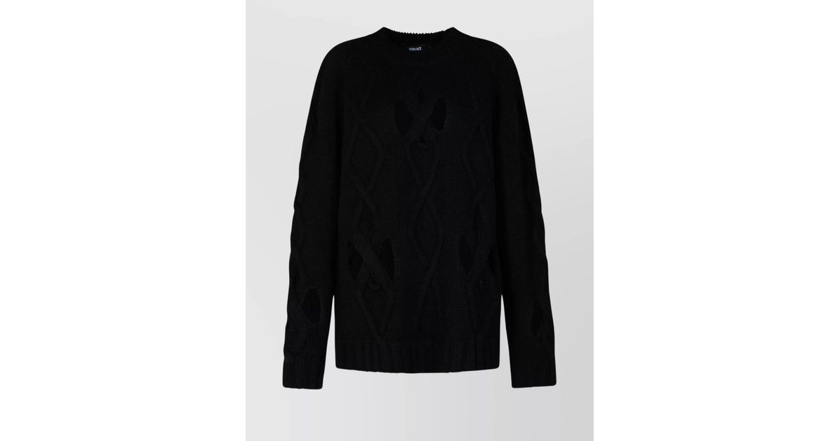 Versace Wool Blend Cable Knit Sweater in Black for Men | Lyst