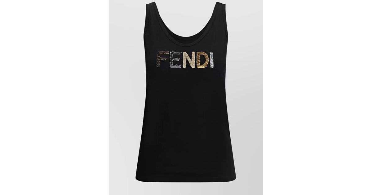 Fendi Sequin Embellished Cotton Logo Top in Black | Lyst