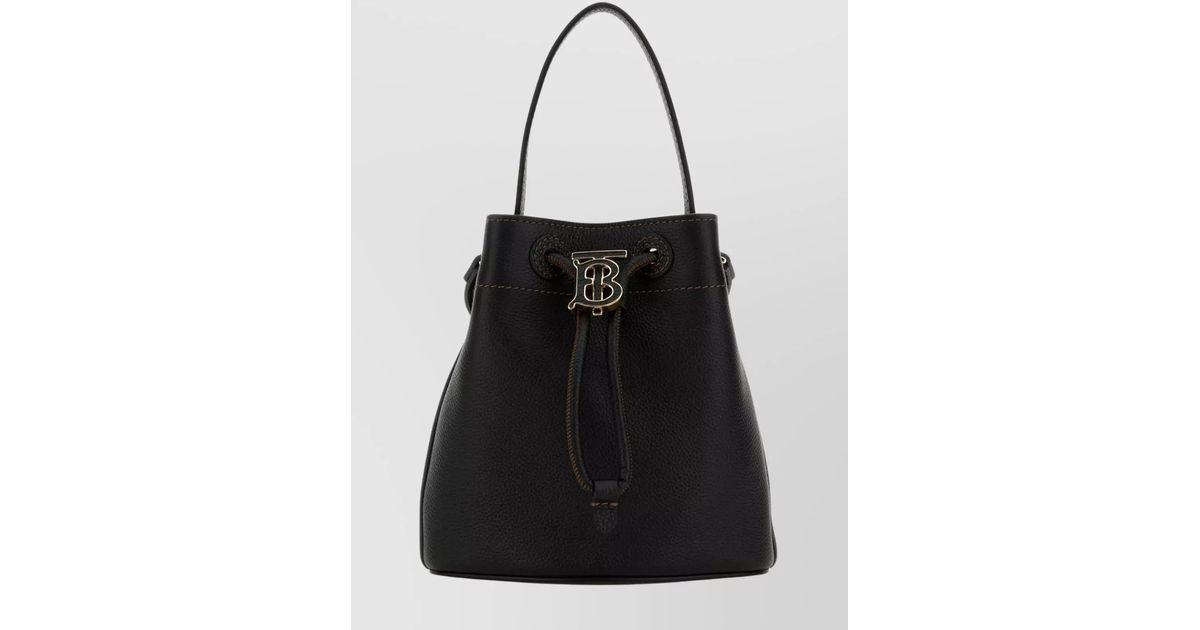Burberry Leather Bucket Bag With Textured Finish And Top Handle in Black | Lyst