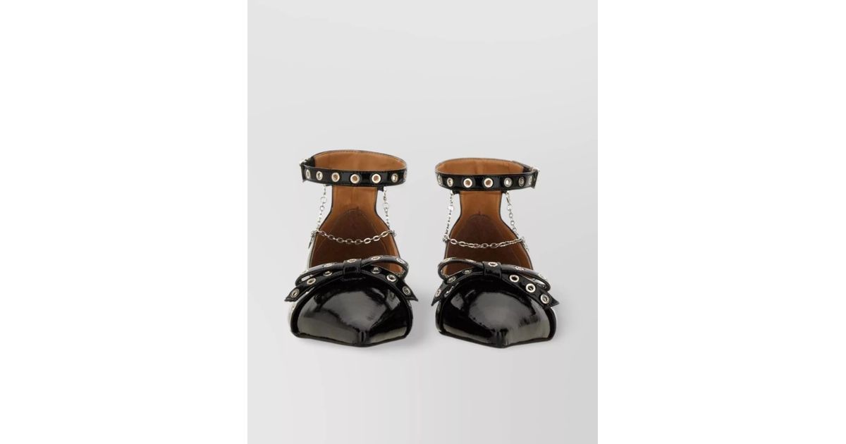 Ganni Chain Eyelet Patent Pointed Toe Ballerina | Lyst